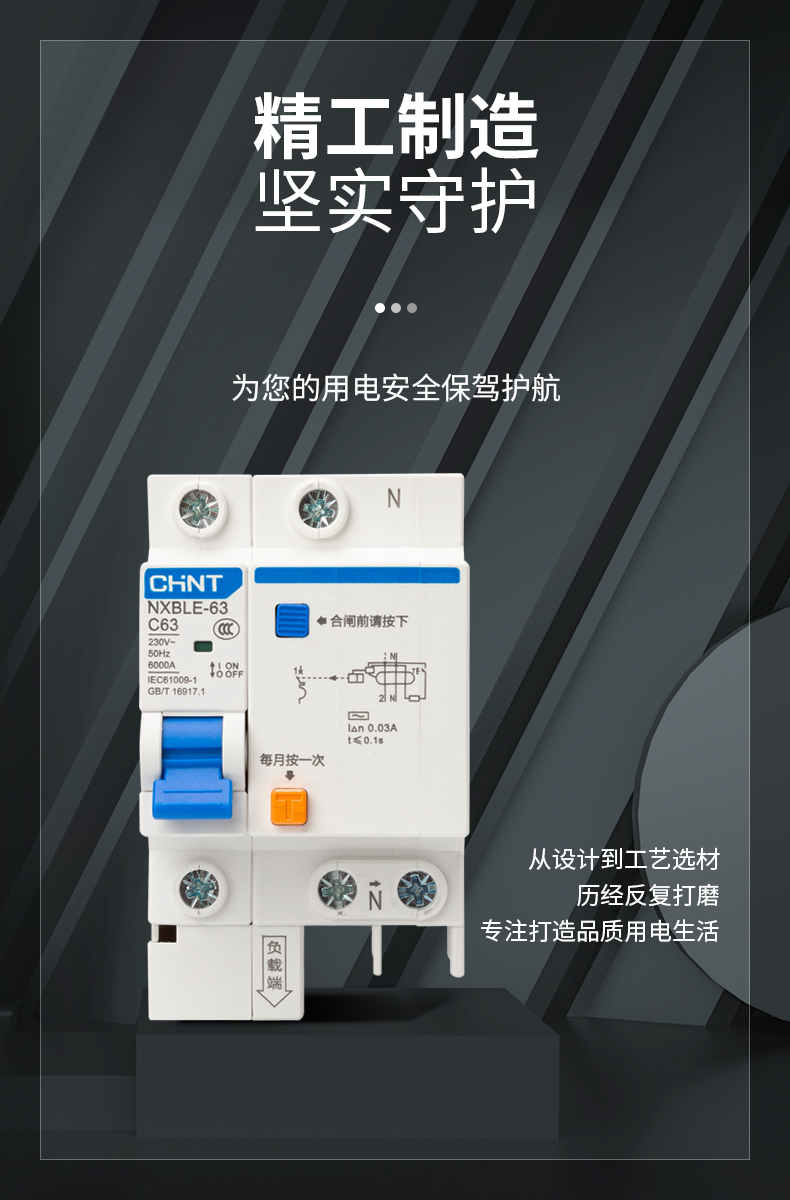正泰（CHNT）NXBLE-63 家用小型漏电保护断路器2P 漏保空气开关 NXBLE-63-2P-C6-30mA-6kA 1个