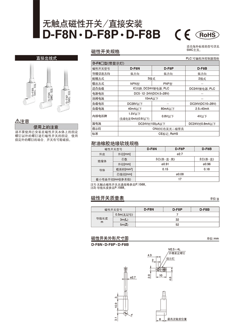 SMC 无触点磁性开关 一般(通用)型/直接安装 D-M9PL 1个