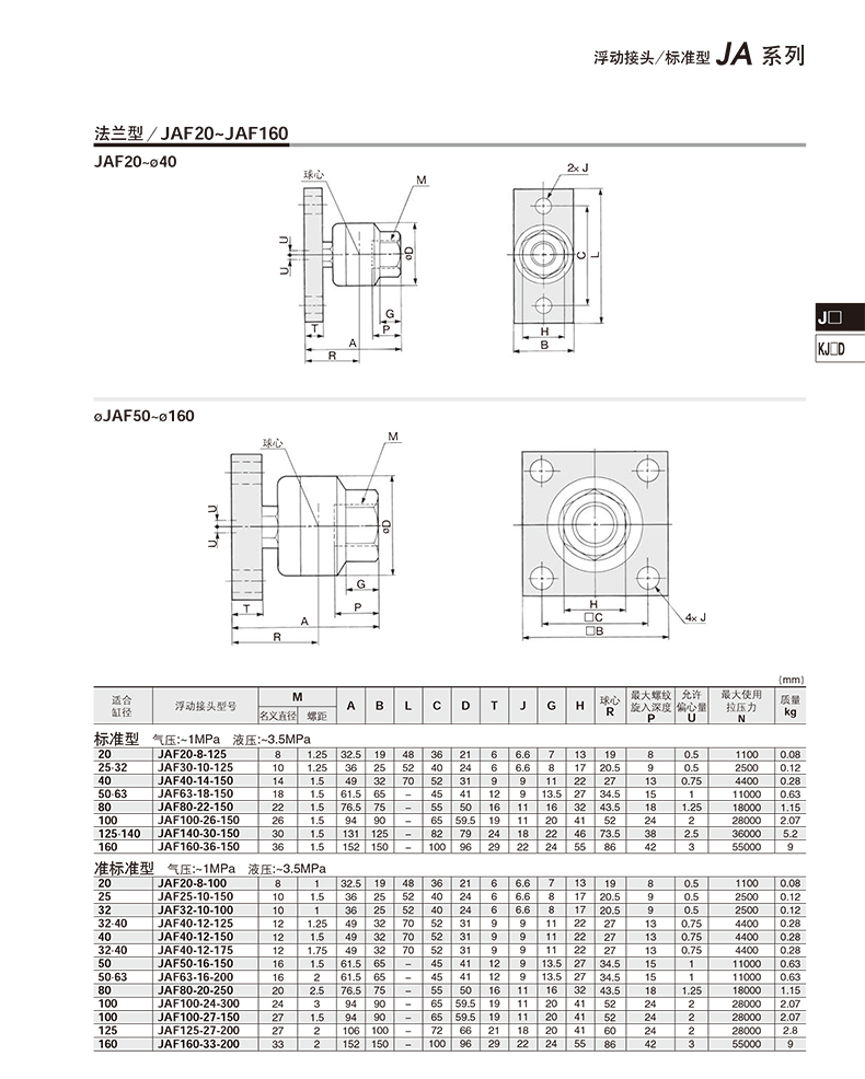 SMC JA 系列 浮动接头/标准型 JA40-14-150 1个