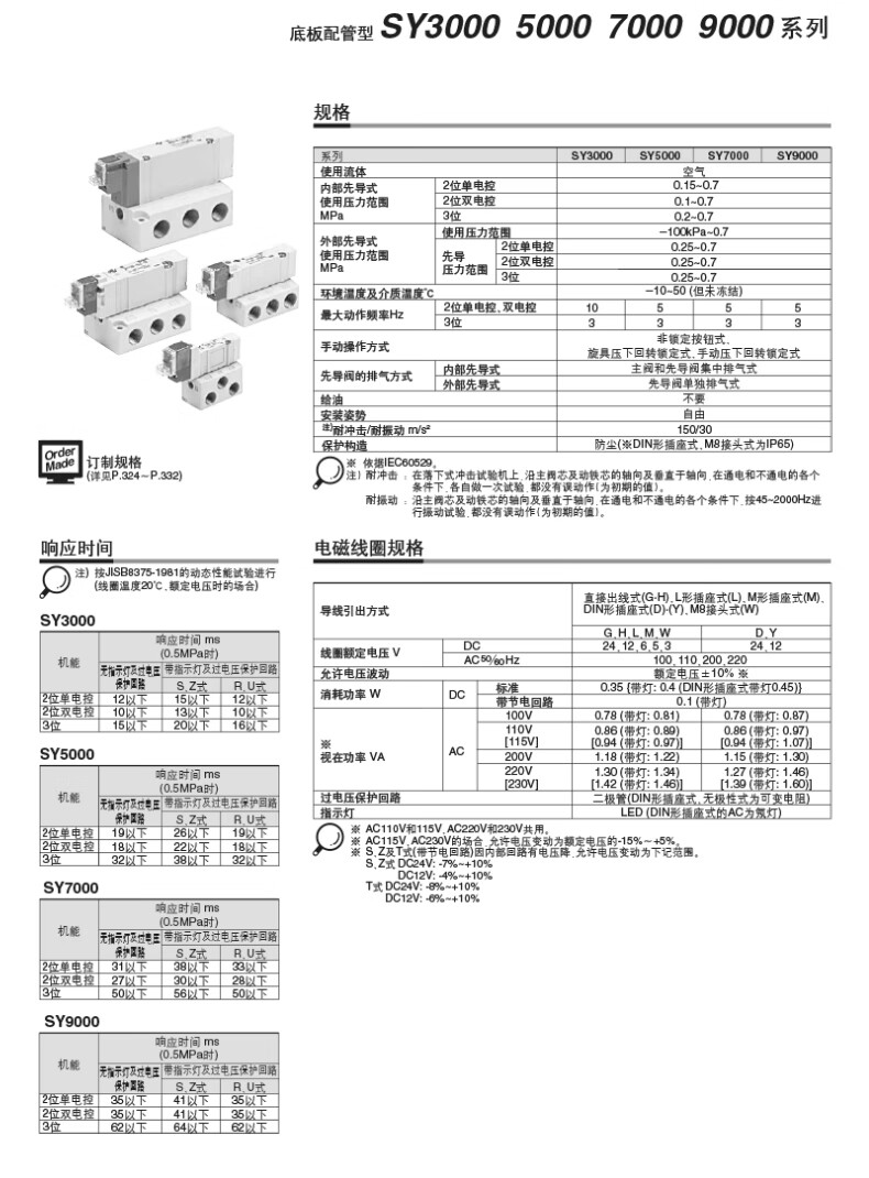 SMC SY5000系列5通电磁阀 SY5340-5LZ-02 底板配管型 单体 1个